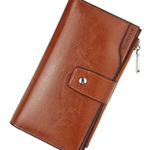 BOSTANTEN Womens Leather Wallets RFID Blocking Large Capacity Credit Cards Holder Phone Clutch Brown Orange