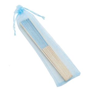 Sepwedd 50pcs Blue Imitated Silk Fabric Bamboo Folded Hand Fan Bridal Dancing Props Church Wedding Gift Party Favors with Gift Bags