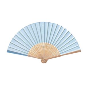 Sepwedd 50pcs Blue Imitated Silk Fabric Bamboo Folded Hand Fan Bridal Dancing Props Church Wedding Gift Party Favors with Gift Bags