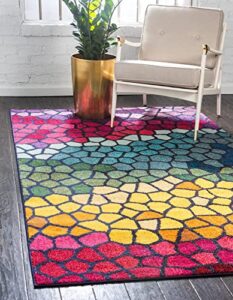 unique loom estrella collection geometric, abstract, colorful, modern, mosaic area rug, 7 x 10 ft, multi/blue