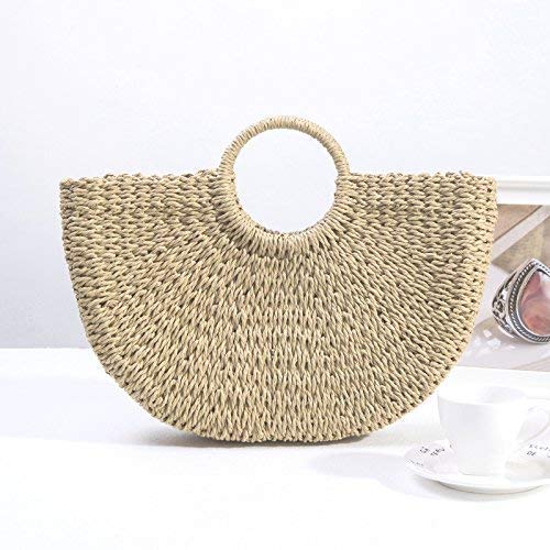 Straw Bags for Women, Hand-woven Straw Large Hobo Summer Beach Bag Round Handle Ring Toto Retro Rattan Bag