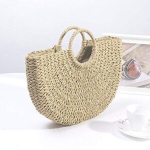 Straw Bags for Women, Hand-woven Straw Large Hobo Summer Beach Bag Round Handle Ring Toto Retro Rattan Bag