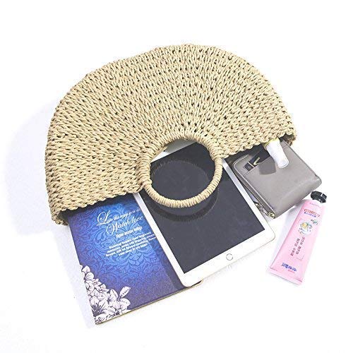 Straw Bags for Women, Hand-woven Straw Large Hobo Summer Beach Bag Round Handle Ring Toto Retro Rattan Bag