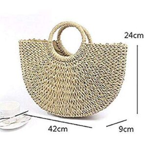 Straw Bags for Women, Hand-woven Straw Large Hobo Summer Beach Bag Round Handle Ring Toto Retro Rattan Bag