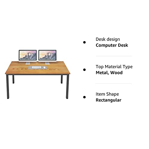 DlandHome 55 inches Large Computer Desk, Composite Wood Board, Decent and Steady Home Office Desk/Workstation/Table, BS1-140TB Teak and Black Legs, 1 Pack