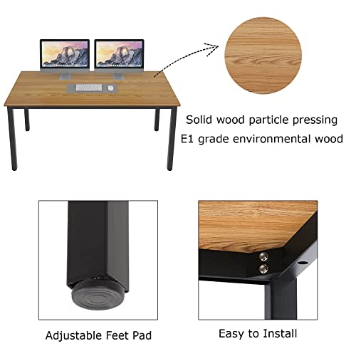 DlandHome 55 inches Large Computer Desk, Composite Wood Board, Decent and Steady Home Office Desk/Workstation/Table, BS1-140TB Teak and Black Legs, 1 Pack