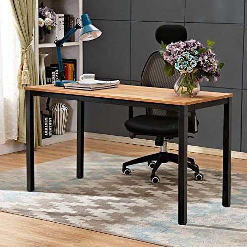 DlandHome 55 inches Large Computer Desk, Composite Wood Board, Decent and Steady Home Office Desk/Workstation/Table, BS1-140TB Teak and Black Legs, 1 Pack