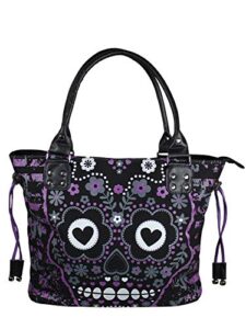 lost queen purple candy flower sugar skull cotton canvas shoulder bag