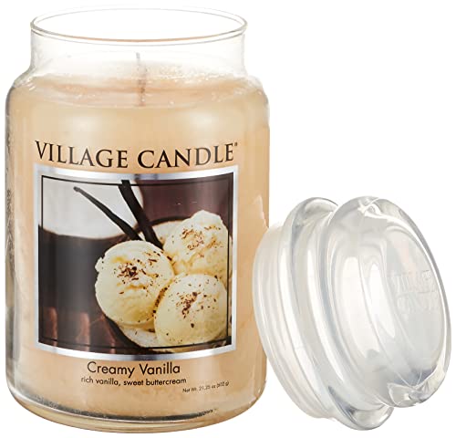 Village Candle Creamy Vanilla Large Glass Apothecary Jar Scented Candle, 21.25 oz, Ivory