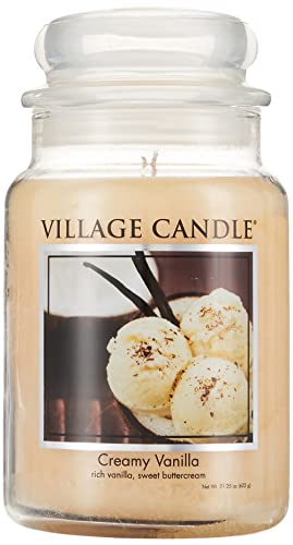 Village Candle Creamy Vanilla Large Glass Apothecary Jar Scented Candle, 21.25 oz, Ivory