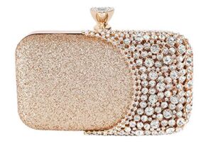 five flower womens crystal evening clutch bag wedding purse bridal prom handbag party bag (gold), medium