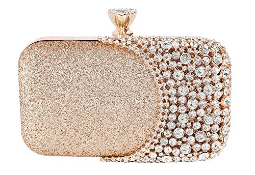 FIVE FLOWER Womens Crystal Evening Clutch Bag Wedding Purse Bridal Prom Handbag Party Bag (GOLD), Medium