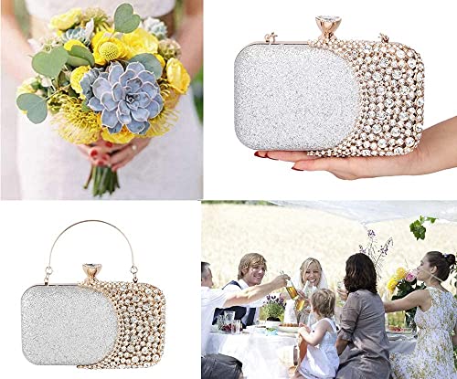 FIVE FLOWER Womens Crystal Evening Clutch Bag Wedding Purse Bridal Prom Handbag Party Bag (GOLD), Medium