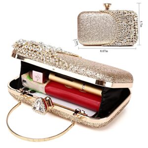 FIVE FLOWER Womens Crystal Evening Clutch Bag Wedding Purse Bridal Prom Handbag Party Bag (GOLD), Medium