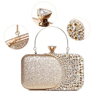 FIVE FLOWER Womens Crystal Evening Clutch Bag Wedding Purse Bridal Prom Handbag Party Bag (GOLD), Medium