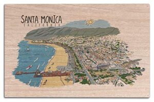 santa monica pier line drawing birch wood wall sign (10×15 rustic home decor, ready to hang art)