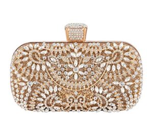 five flower evening clutch bags purse handbag for women wedding prom party (gold), medium