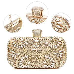 FIVE FLOWER Evening Clutch Bags Purse Handbag for Women Wedding Prom Party (GOLD), Medium