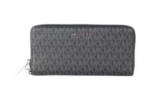 michael kors jet set women?s leather travel continental wristlet wallet, black/black, one size