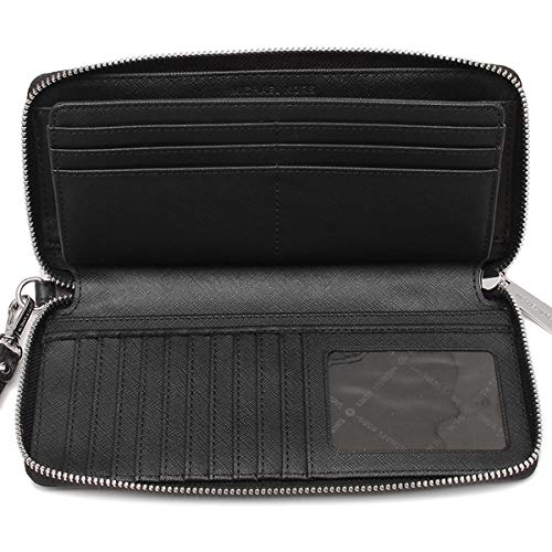 Michael Kors Jet Set Women?s Leather Travel Continental Wristlet Wallet, Black/Black, One Size