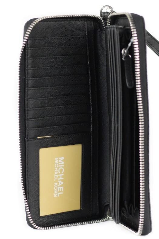 Michael Kors Jet Set Women?s Leather Travel Continental Wristlet Wallet, Black/Black, One Size