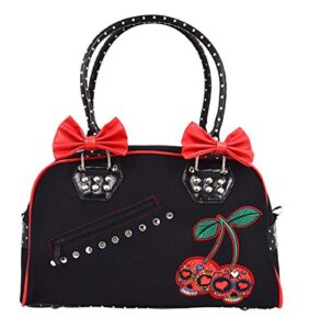 lost queen cherry bomb skull cherries polka dot bow handbag rockabilly black red