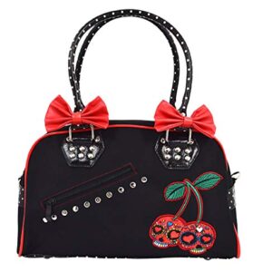 Lost Queen Cherry Bomb Skull Cherries Polka Dot Bow Handbag Rockabilly Black Red