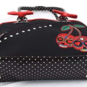 Lost Queen Cherry Bomb Skull Cherries Polka Dot Bow Handbag Rockabilly Black Red