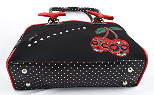 Lost Queen Cherry Bomb Skull Cherries Polka Dot Bow Handbag Rockabilly Black Red