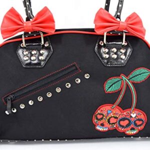 Lost Queen Cherry Bomb Skull Cherries Polka Dot Bow Handbag Rockabilly Black Red