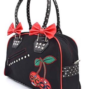 Lost Queen Cherry Bomb Skull Cherries Polka Dot Bow Handbag Rockabilly Black Red