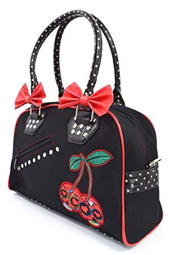 Lost Queen Cherry Bomb Skull Cherries Polka Dot Bow Handbag Rockabilly Black Red