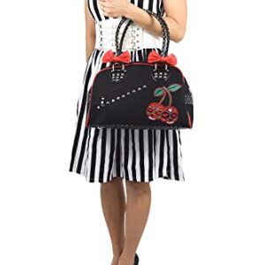 Lost Queen Cherry Bomb Skull Cherries Polka Dot Bow Handbag Rockabilly Black Red