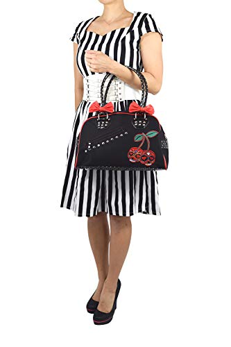 Lost Queen Cherry Bomb Skull Cherries Polka Dot Bow Handbag Rockabilly Black Red