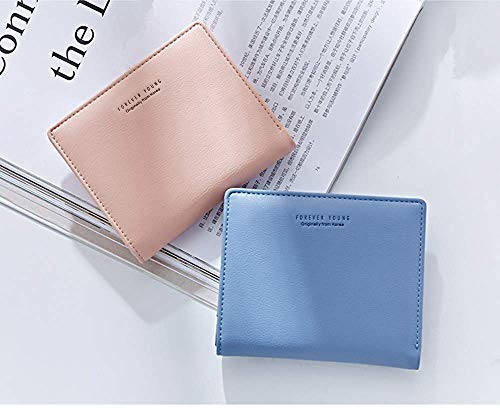 AnnabelZ Women Wallets Small Bifold Leather Pocket Wallet Ladies Mini Short Purse (Blue)