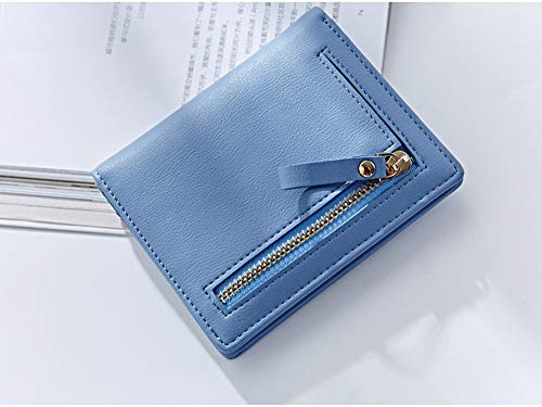 AnnabelZ Women Wallets Small Bifold Leather Pocket Wallet Ladies Mini Short Purse (Blue)