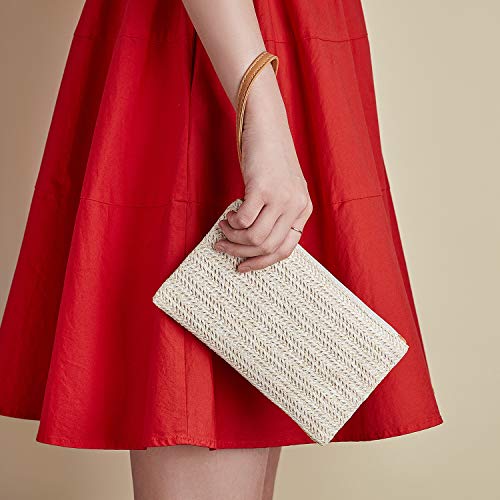 Frienda 2 Pieces Straw Clutch Purse Straw Handbag for Women Summer Beach Straw Bag Bohemian Wristlet Bag (Beige-White, Beige-Yellow)