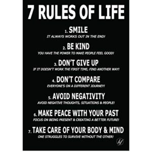 7 rules of life motivational poster – printed on premium cardstock paper – sized 11.7 x 16.5 inch – perfect for bedroom, home office, college dorm or classroom – inspirational wall art to change your mindset for growth