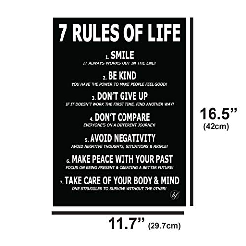 7 Rules of Life Motivational Poster – Printed on Premium Cardstock Paper – Sized 11.7 x 16.5 Inch - Perfect for Bedroom, Home Office, College Dorm or Classroom - Inspirational Wall Art to Change your Mindset for Growth