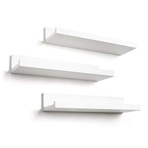 Americanflat 14 Inch Floating Shelves in White Composite Wood - Wall Mounted Storage Shelves for Bedroom, Living Room, Bathroom, Kitchen, Office and More, 14 Inches , 3 Count (Pack of 1)