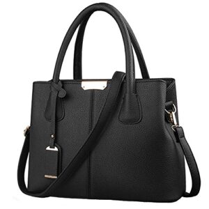 fivelovetwo women ladies classy satchel handbag tote purse pu leather top- handle shoulder bag black