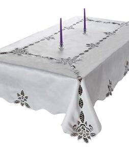 violet linen betenburg lace design tablecloth white 70″ by 120″ oblong/rectangle