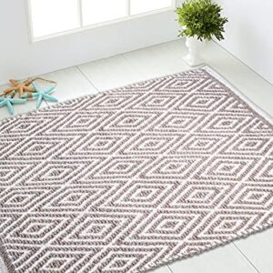 Chardin home 100% Cotton Diamond Rug Fully Reversible - Mat Size 21''x34'', Machine Washable, Greyish Beige & White