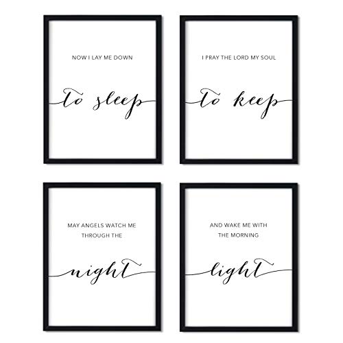 Andaz Press Unframed Black White Wall Art Decor Poster Print, Bible Verses, Now I Lay Me Down to Sleep Nightime Prayer, 4-Pack, Unique Christian Christmas Birthday Gift for Him Her New Home