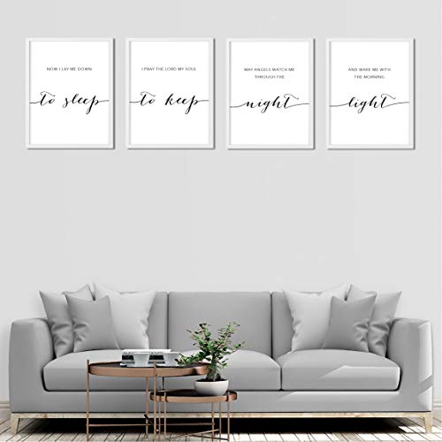 Andaz Press Unframed Black White Wall Art Decor Poster Print, Bible Verses, Now I Lay Me Down to Sleep Nightime Prayer, 4-Pack, Unique Christian Christmas Birthday Gift for Him Her New Home