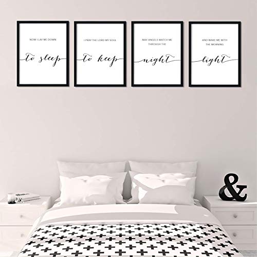 Andaz Press Unframed Black White Wall Art Decor Poster Print, Bible Verses, Now I Lay Me Down to Sleep Nightime Prayer, 4-Pack, Unique Christian Christmas Birthday Gift for Him Her New Home