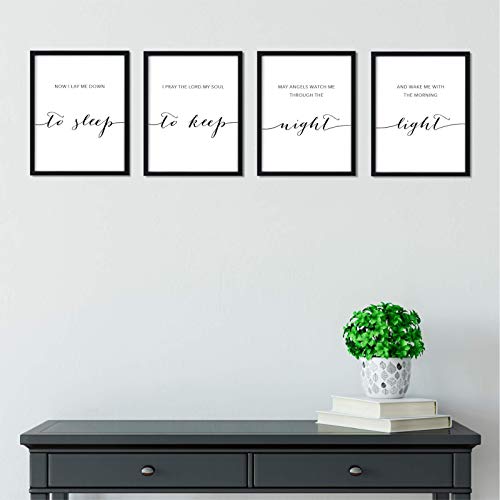 Andaz Press Unframed Black White Wall Art Decor Poster Print, Bible Verses, Now I Lay Me Down to Sleep Nightime Prayer, 4-Pack, Unique Christian Christmas Birthday Gift for Him Her New Home