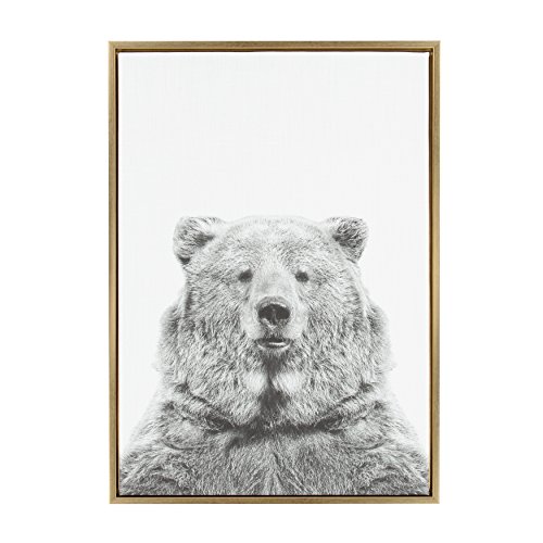 Kate and Laurel Sylvie Bear Animal Print Black and White Portrait Framed Canvas Wall Art by Simon Te Tai, 23x33 Gold