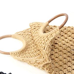 CHIC DIARY Womens Hand-woven Straw Shoulder Bag Summer Beach Handles Tote Handbag (#02-Khaki)