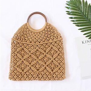 CHIC DIARY Womens Hand-woven Straw Shoulder Bag Summer Beach Handles Tote Handbag (#02-Khaki)